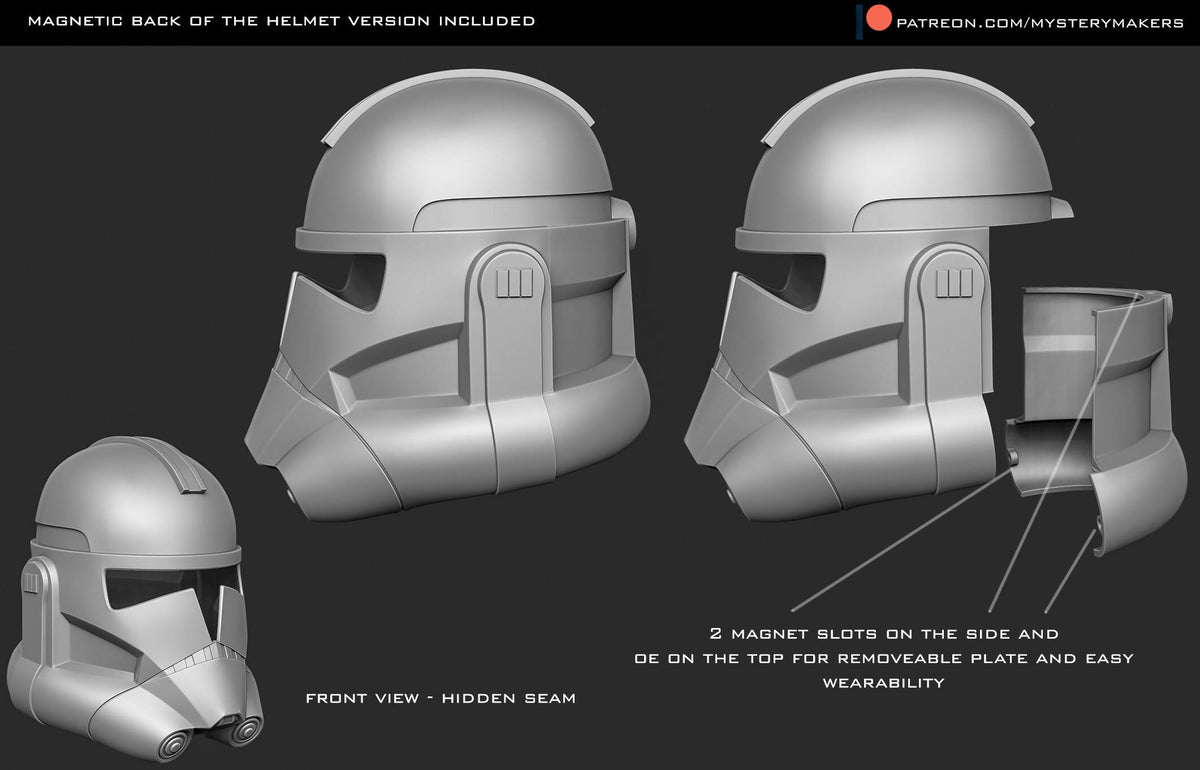 Phase 2 Animated Clone Trooper Helmet - 3D Print Model – Wireframe