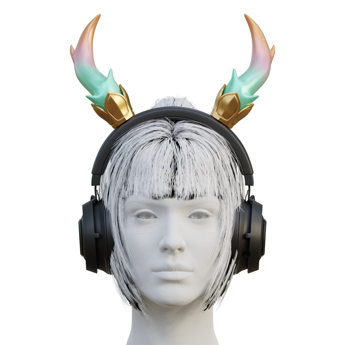 Heavenscale Janna Horns (Cosplay + Headset Versions) 3D Model – Wireframe