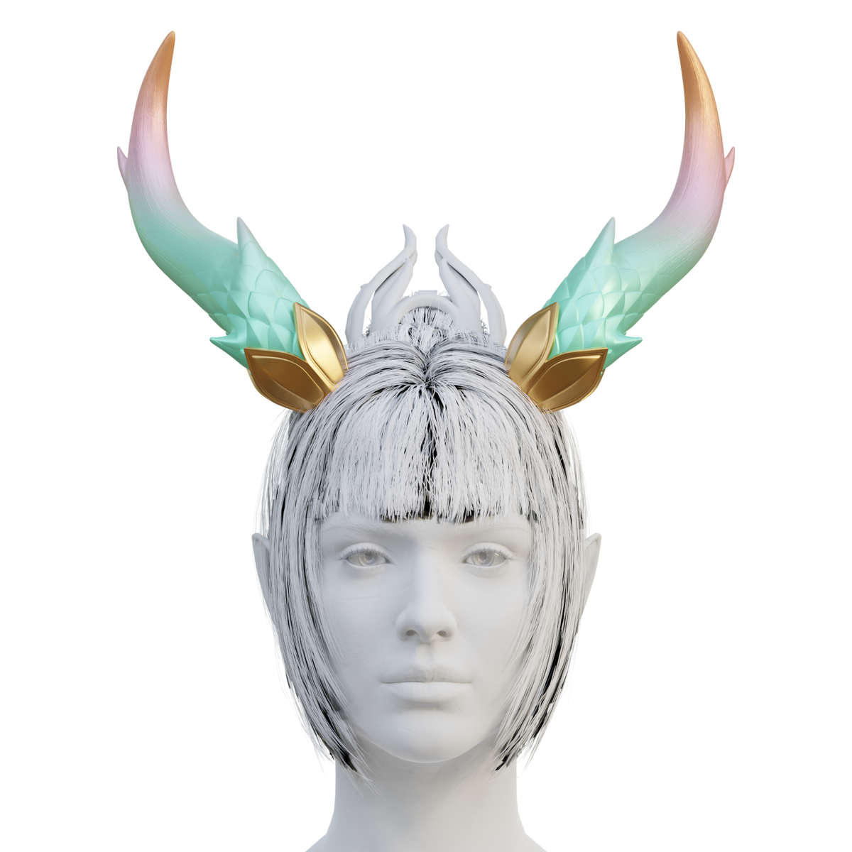 Heavenscale Janna Horns (Cosplay + Headset Versions) 3D Model – Wireframe