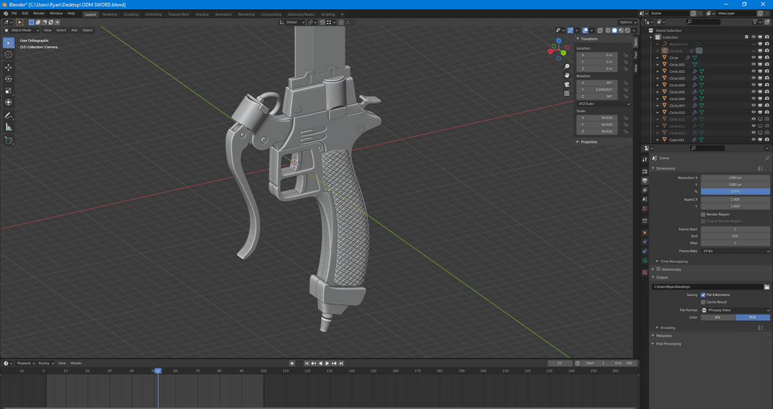 Attack On Titan ODM Gear Sword 3D Print Model – Wireframe