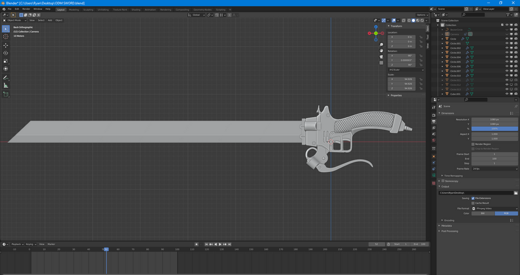 Attack On Titan ODM Gear Sword 3D Print Model – Wireframe