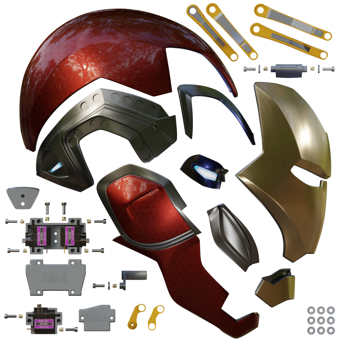 Motorized Walsh3D Ironman Mark 85 V5 Helmet 3D Print Model – Wireframe