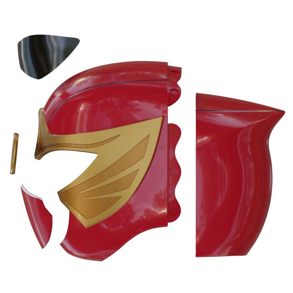 Red Ninja Storm Ranger Helmet 3D Model – Wireframe