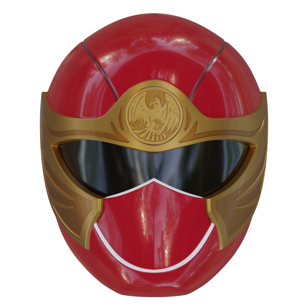 Red Ninja Storm Ranger Helmet 3D Model – Wireframe