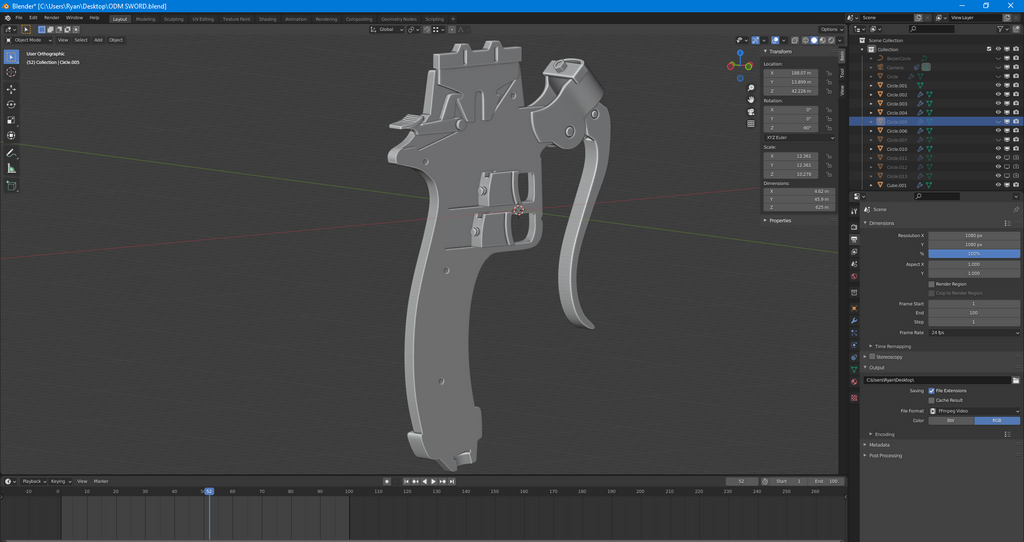 Attack On Titan ODM Gear Sword 3D Print Model – Wireframe