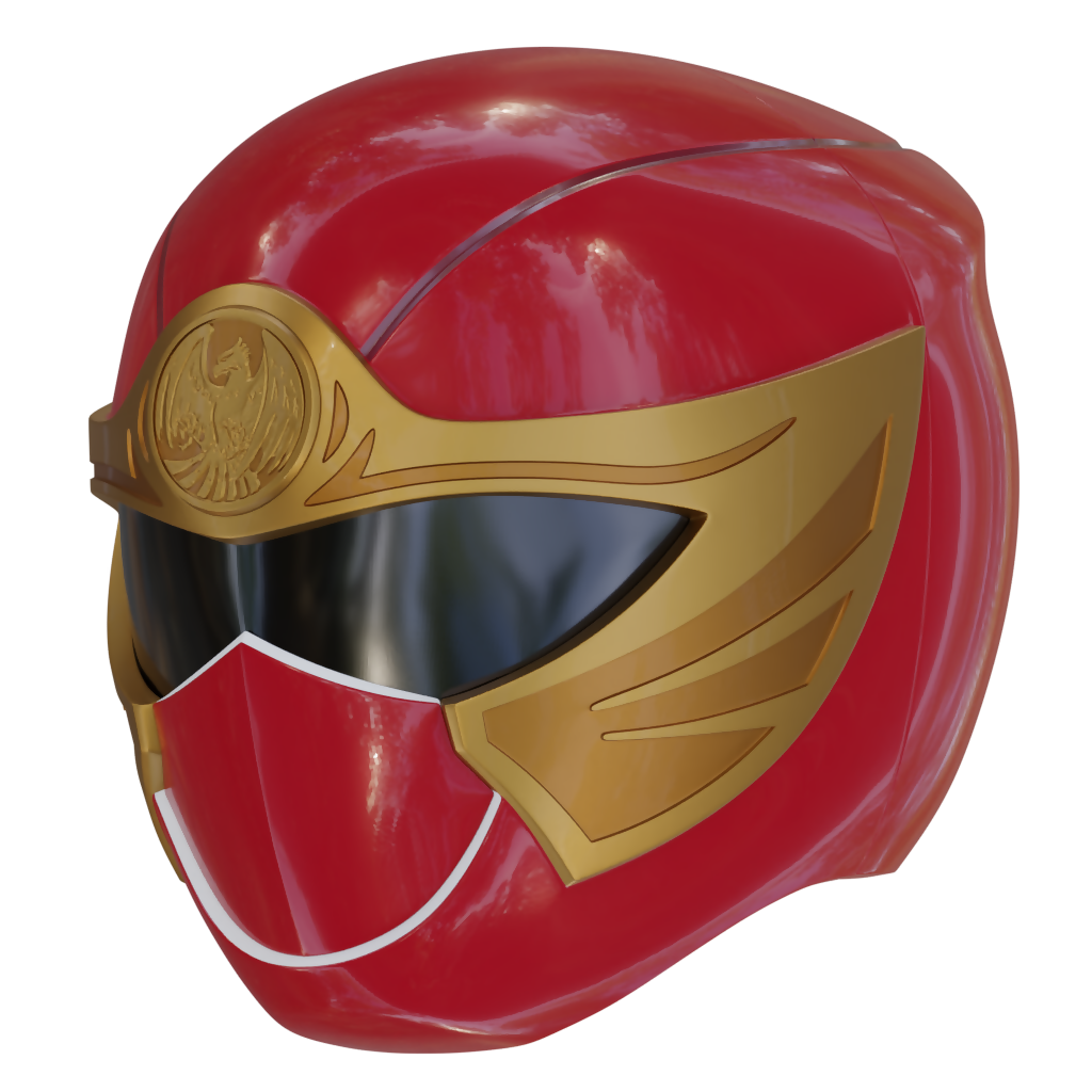 Red Ninja Storm Ranger Helmet 3D Model – Wireframe