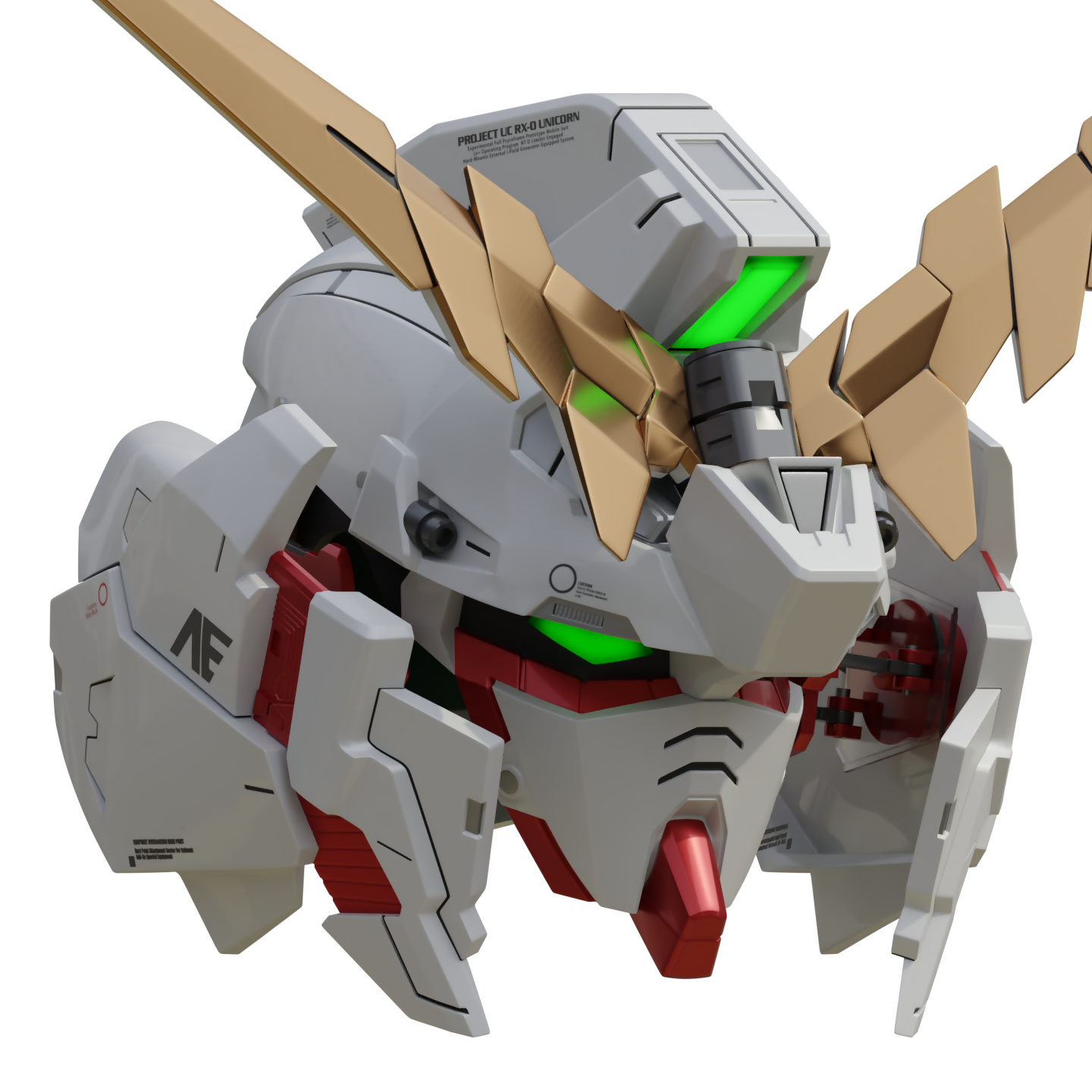Transforming Gundam RX-0 Unicorn V2 Helmet 3D Printable Model – Wireframe